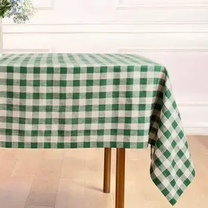 SOLINO HOME Linen Table Throwmorgan Check Green And Natural