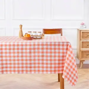 SOLINO HOME Linen Table Throwmorgan Check Living Coral And White
