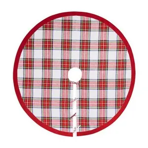 SOLINO HOME Linen Tree Skirtplaid Linen Christmas Tree Skirt - White Stewart Plaid