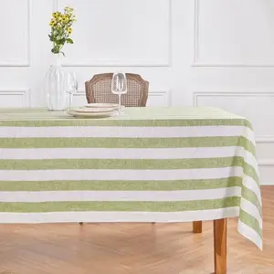 SOLINO HOME Linen Table Throwcabana Stripe - Green And White