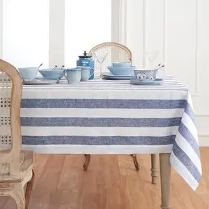 SOLINO HOME Linen Table Throwcabana Stripe Navy And White