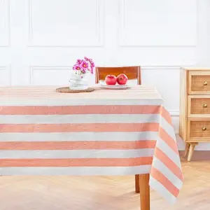 SOLINO HOME Linen Table Throwcabana Stripe - Salmon And White