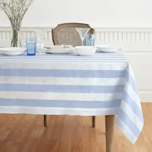 SOLINO HOME Linen Table Throwcabana Stripe Sky Blue And White