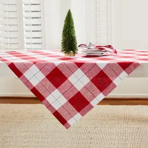 SOLINO HOME Linen Table Throw Plaid, 52" X 52" Inch