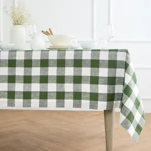 SOLINO HOME Linen Table Throwbuffalo Check Olive And White