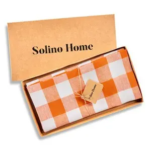 SOLINO HOME Linen Table Throwbuffalo Check - Pumpkin And White