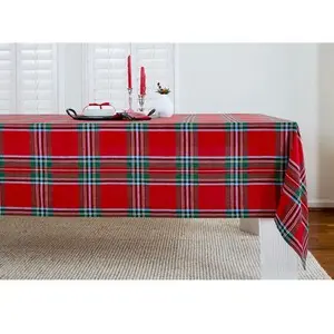 SOLINO HOME Linen Tableclothmadras Holiday Plaid - Red
