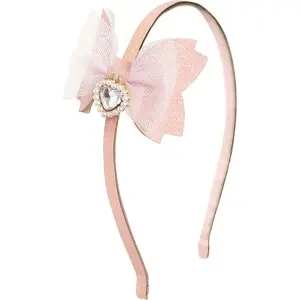 SWEET WINK Heart Charm Glitter Bow Headband - Pink