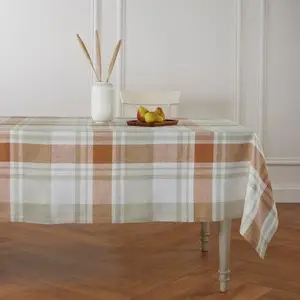 SOLINO HOME Linen Table Throw Plaid, 50 X 50 Inch - Fall Harvest