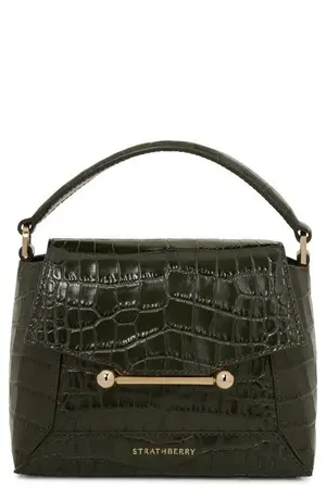 Strathberry Nano Mosaic Croc Embossed Leather Handbag - Forest