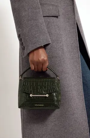 Strathberry Nano Mosaic Croc Embossed Leather Handbag - Forest