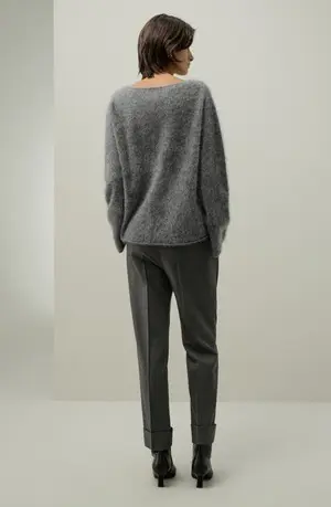 Lilysilk Boat-neck Brushed Cashmere Sweater - Thunder