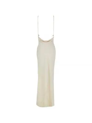 Andamane Cowl Neck Maxi Slip Dress With Side Slit - Neutrals