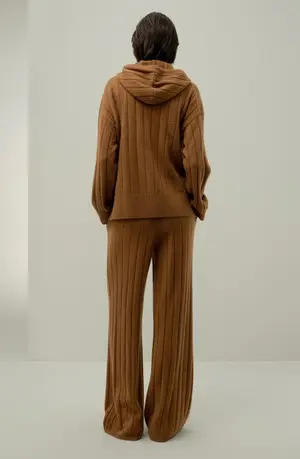Lilysilk Ribbed Hooded Cashmere Knit Top - Cinnamon