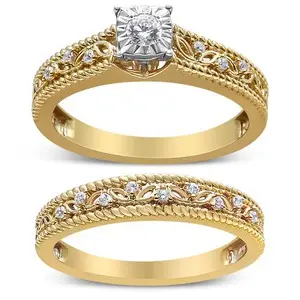 HAUS OF BRILLIANCE 14k Gold Plated Diamond Engagement Bridal Ring Set - Yellow
