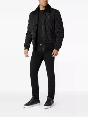 Philipp Plein Monogram Shearling-collar Bomber Jacket
