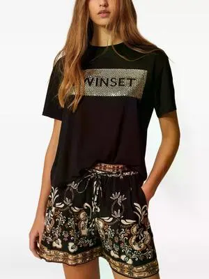 TWINSET Sequin Logo Crewneck T-shirt - Black