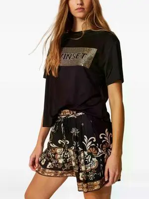 TWINSET Sequin Logo Crewneck T-shirt - Black