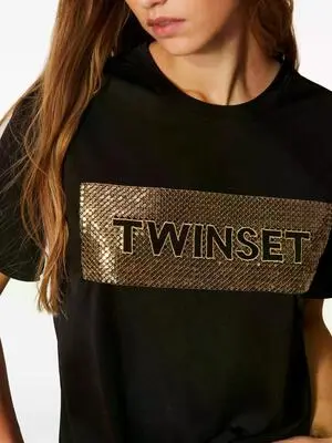 TWINSET Sequin Logo Crewneck T-shirt - Black