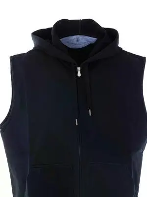 Brunello Cucinelli Techno Cotton French Terry Sleeveless Zipper Hooded Sweatshirt - Blue