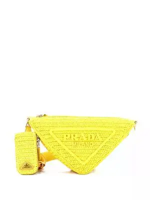 Prada Triangle Logo Zip Crochet Raffia Small Crossbody Bag