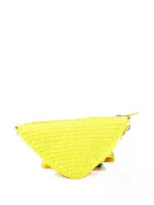 Prada Triangle Logo Zip Crochet Raffia Small Crossbody Bag