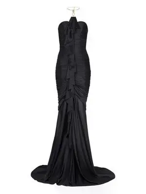 Balmain Long Draped-bustier Dress - Black