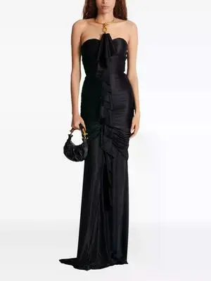 Balmain Long Draped-bustier Dress - Black