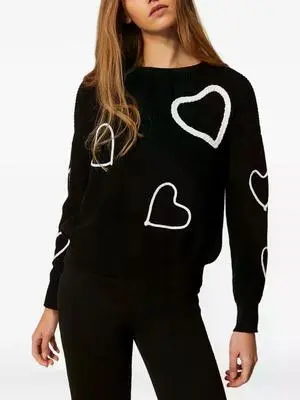 TWINSET Long-sleeve Sweater With Embroidered Hearts - Black
