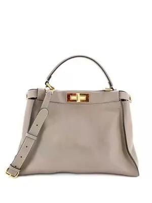 Fendi Peekaboo Regular Satchel Leather Bag - Grey