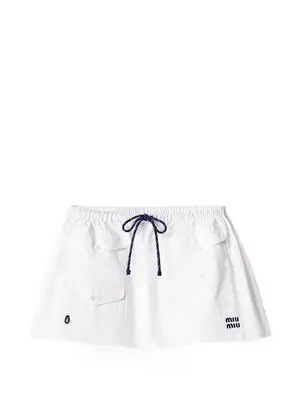 Miu Miu Flap-pockets Mini Skirt With Logo Detail - White