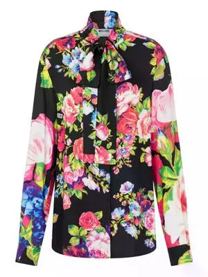 Moschino Floral Tie-neck Blouse - Black