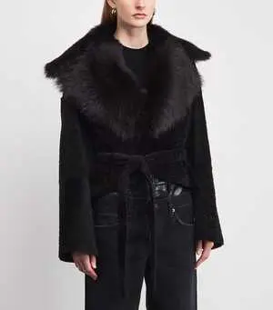 Nour Hammour Lambskin Shearling Renata Jacket - Black