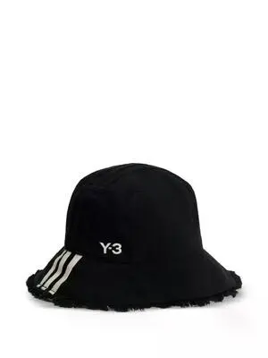 Y3 Striped-logo Frayed Hat - Black