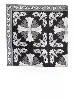Chrome Hearts Floral Cross Silk Scarf - Black