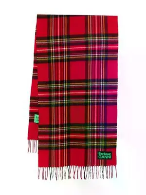 GANNI X Barbour Tartan Fringed Scarf - Red