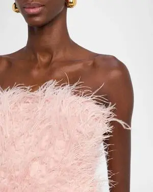 Halston Juniper Strapless Faux Feather Mini Dress - Quartz