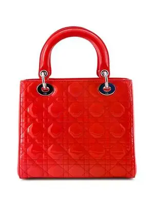 Dior Lady Bag Cannage Quilt Patent Medium Satchel - Red