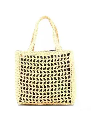 Prada Triangle Logo Open Raffia Small Tote Bag