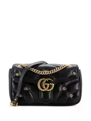 Gucci Gg Marmont Studded Matelasse Leather Small Shoulder Bag - Black