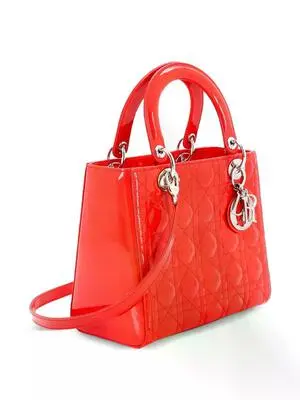 Dior Lady Medium Satchel Cannage Quilt Patent - Red