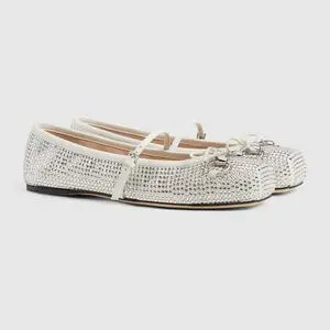 Gucci Horsebit Crystal Embellished Ballet Flat