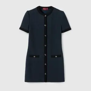 Gucci Wool Textured Tweed Dress With Interlocking G Buttons