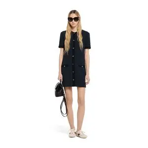 Gucci Wool Textured Tweed Dress With Interlocking G Buttons