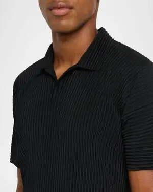 Issey Miyake Apos;s Pleated Polyester Polo Shirt - Black