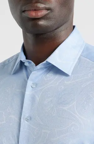 Etro Roma Regular Fit Light Blue Paisley Jacquard Cotton Dress Shirt