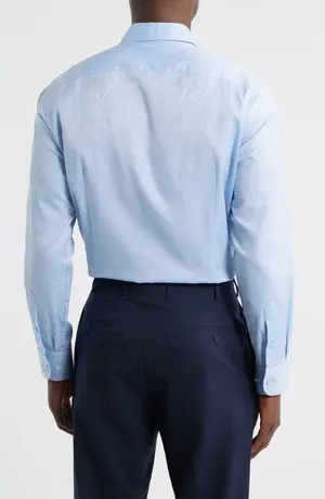 Etro Roma Regular Fit Light Blue Paisley Jacquard Cotton Dress Shirt