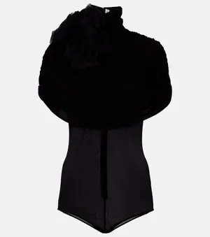 Magda Butrym Floral-appliqué Caped Bodysuit - Black