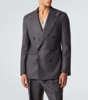 SAMAN AMEL Double-breasted Wool Suit Jacket - Grey