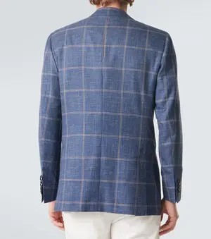 Kiton Checked Cashmere, Wool, Silk, And Linen Blazer